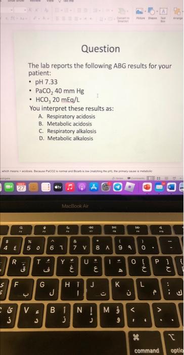 Solved The lab reports the following ABG results for your | Chegg.com