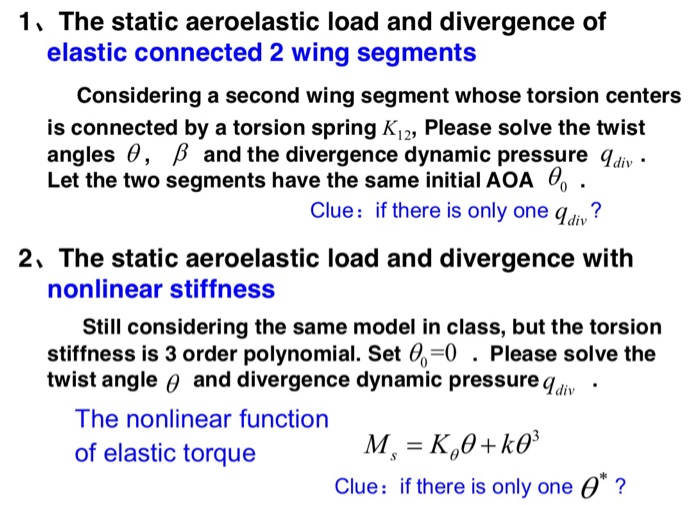 1. The static aeroelastic load and divergence of | Chegg.com