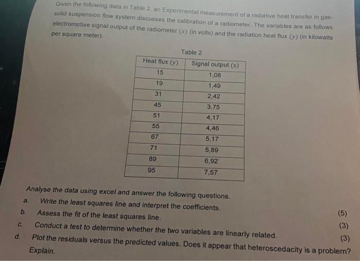 Given the following data in Table 2 an Experimental | Chegg.com