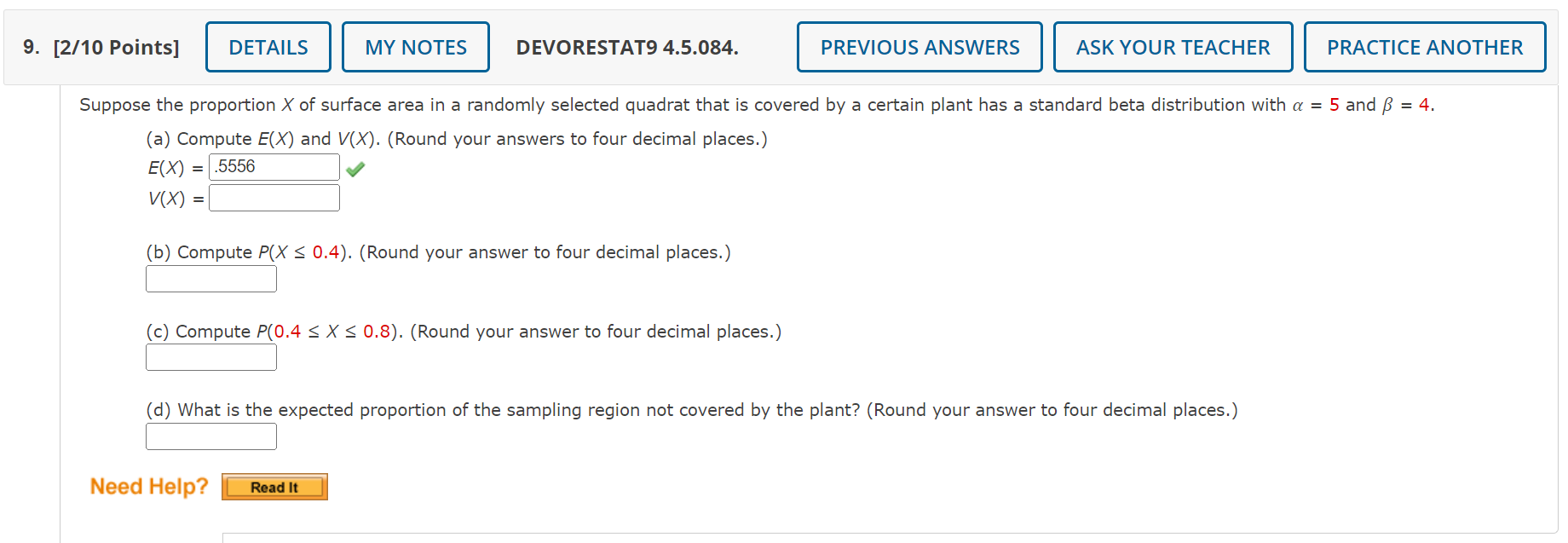 Solved Suppose the proportion X of surface area in a | Chegg.com