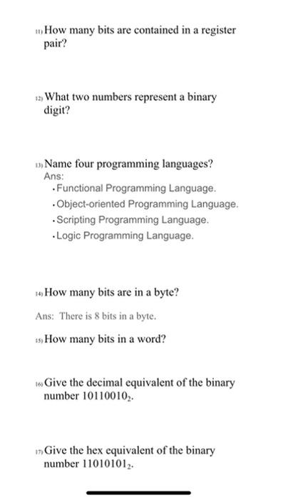 Solved 11 How many bits are contained in a register pair? | Chegg.com