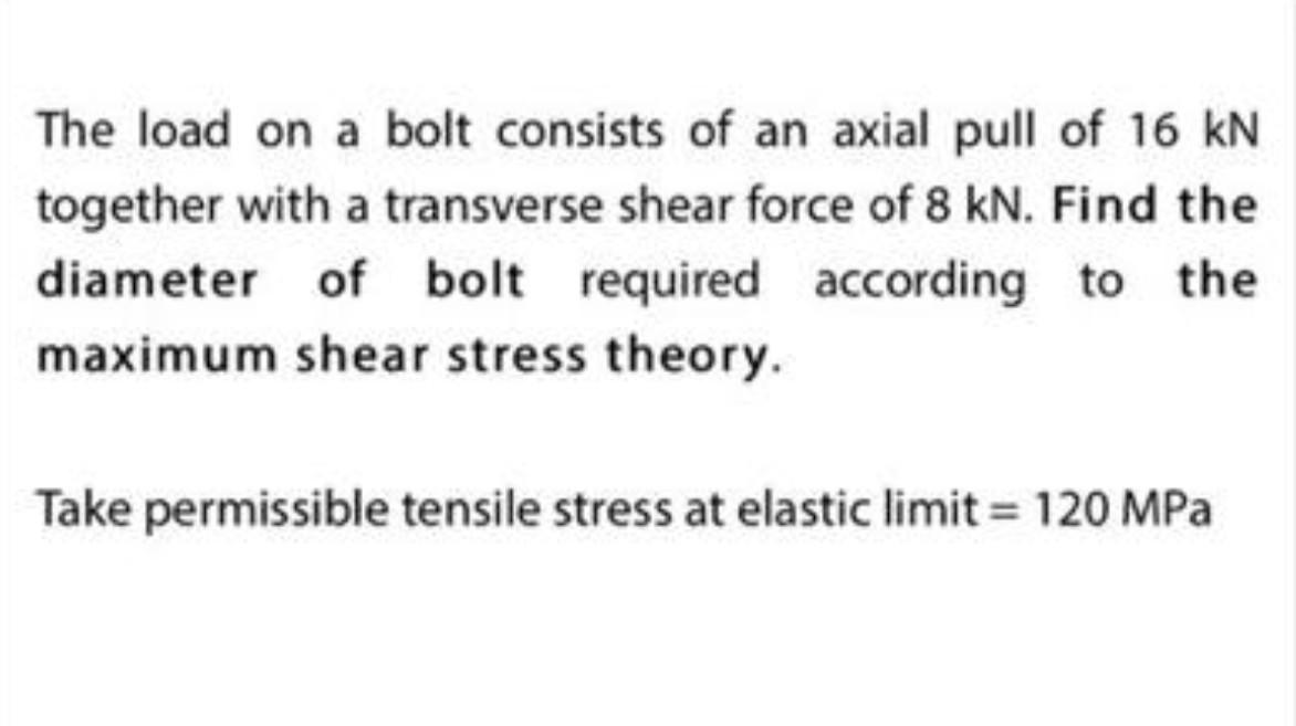 Solved The load on a bolt consists of an axial pull of 16 kN | Chegg.com