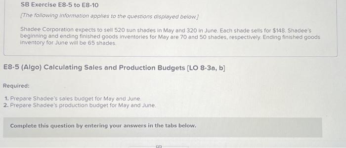 Solved SB Exercise E8-5 to E8-10 [The following information | Chegg.com