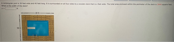 Solved A rectangular pool is 30 feet wide and 40 feet long. | Chegg.com