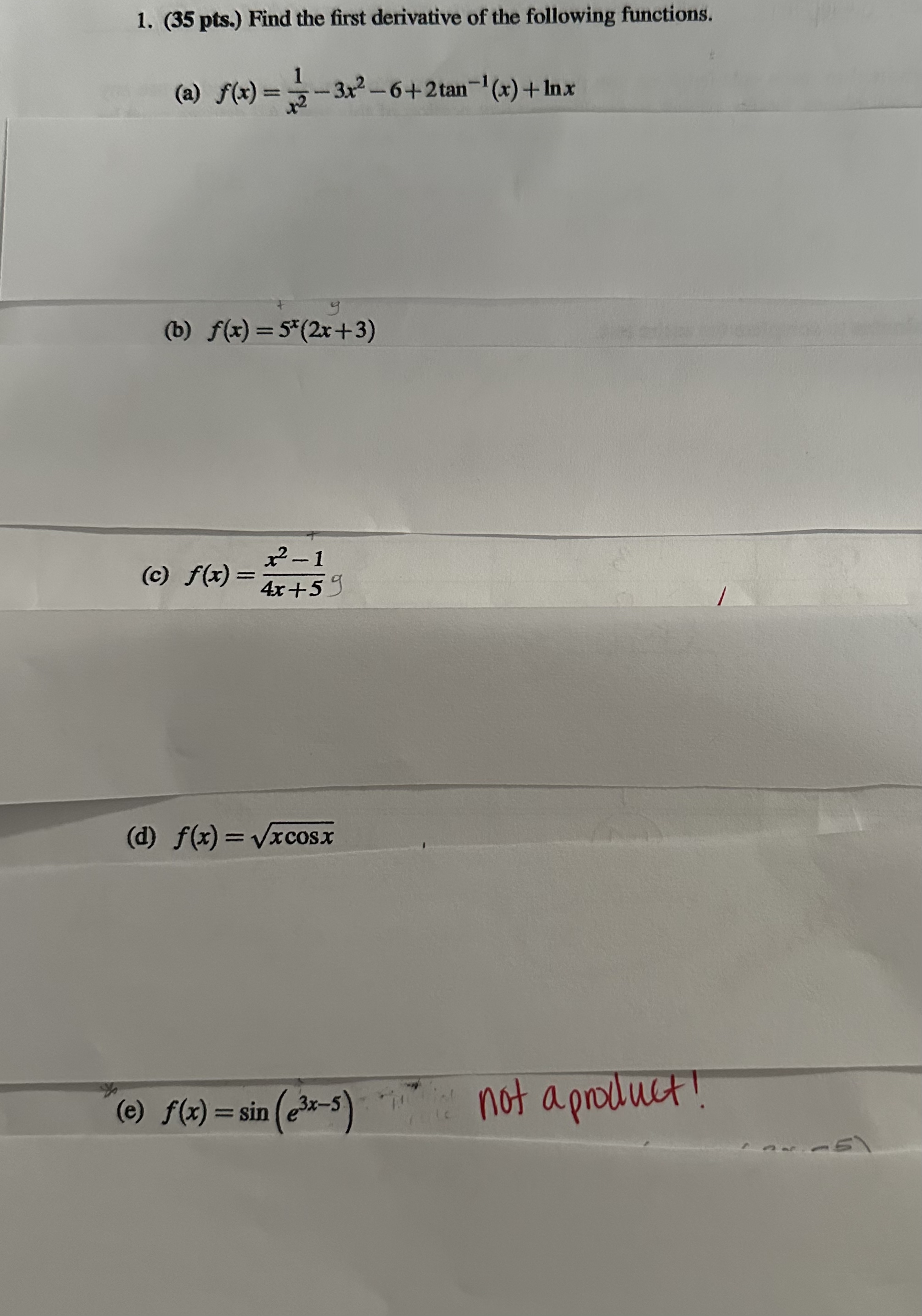 Solved ( 35 ﻿pts.) ﻿Find the first derivative of the | Chegg.com