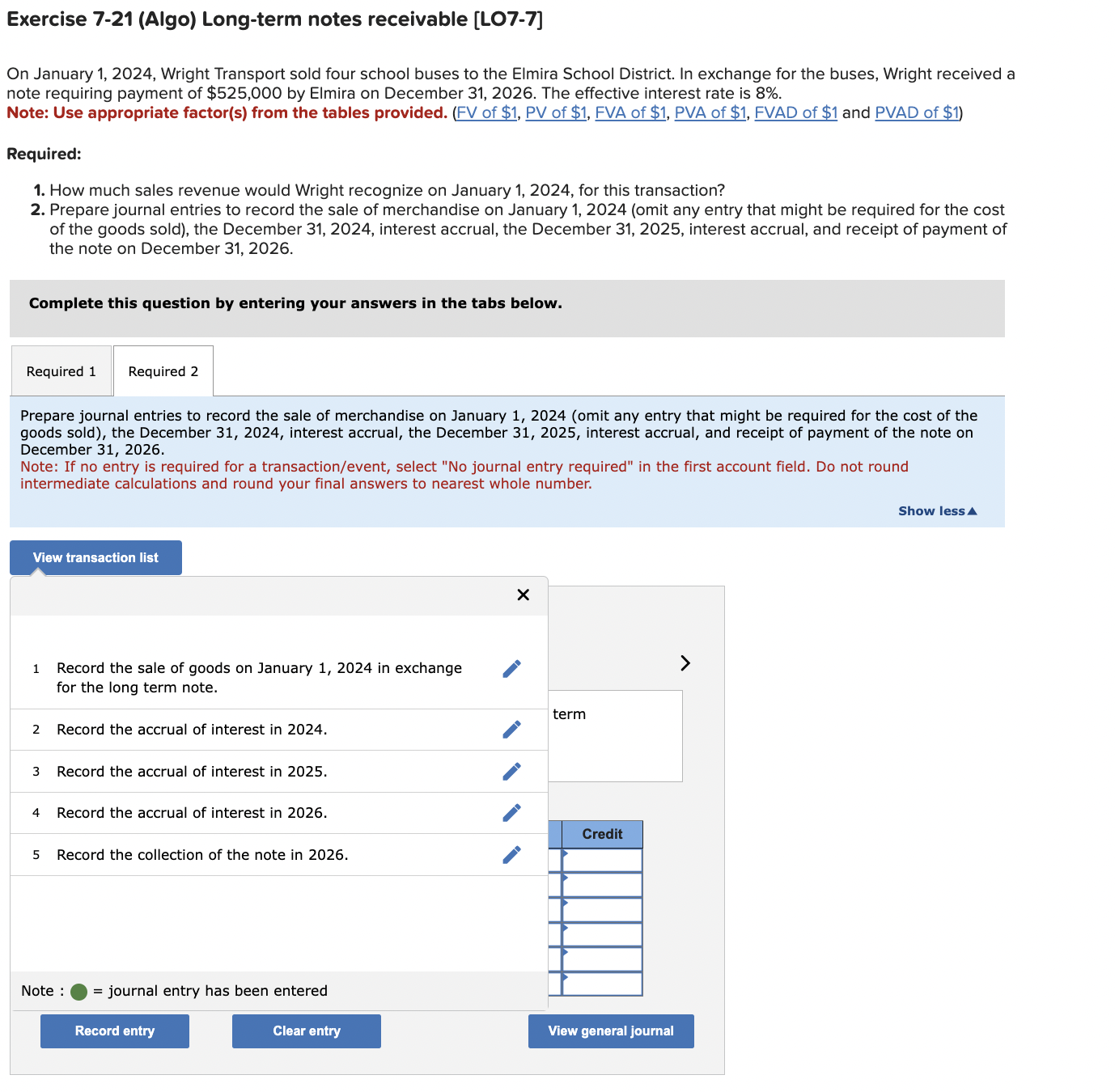 Solved Exercise 7-21 (Algo) ﻿Long-term notes receivable | Chegg.com