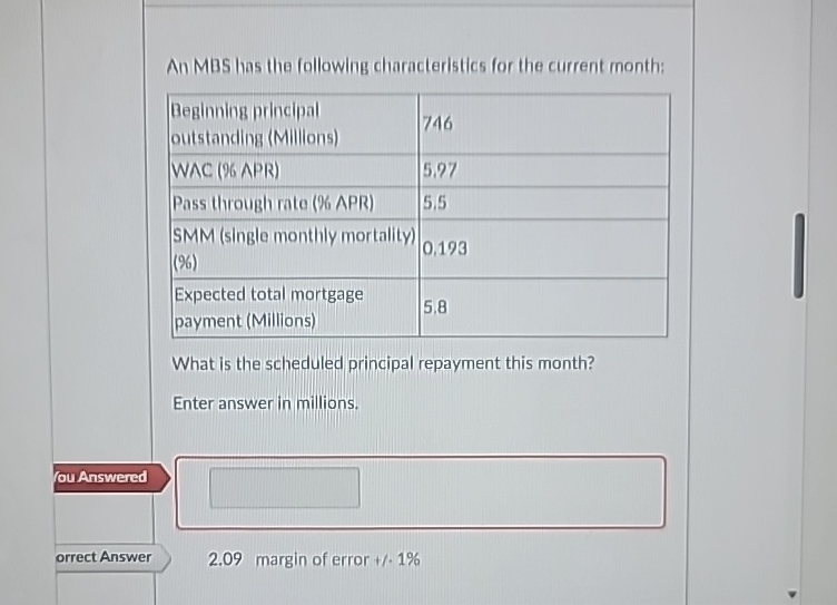 Solved An MBS has the following characteristics for the | Chegg.com