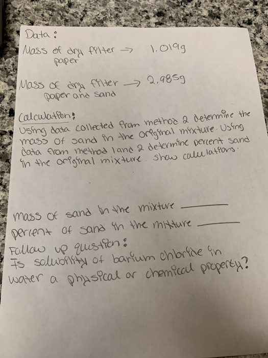 Solved Data: 1 mass of dry filter - paper 1.0199 Mass of dry | Chegg.com
