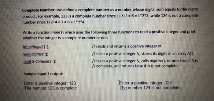 Solved Complete Number: We define a complete number as a | Chegg.com