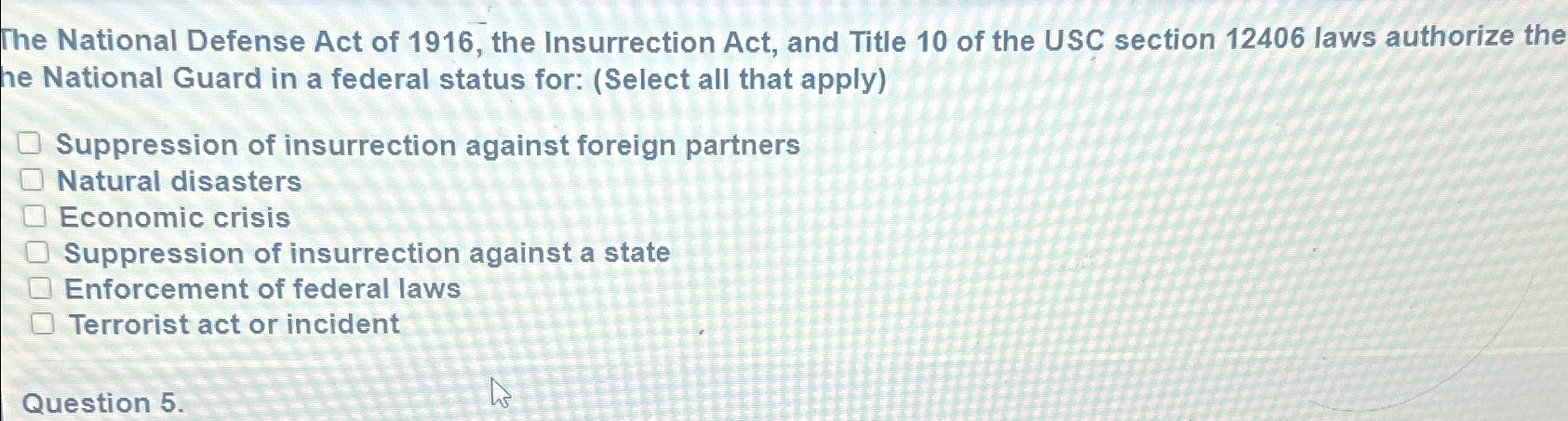 Solved The National Defense Act of 1916, ﻿the Insurrection | Chegg.com