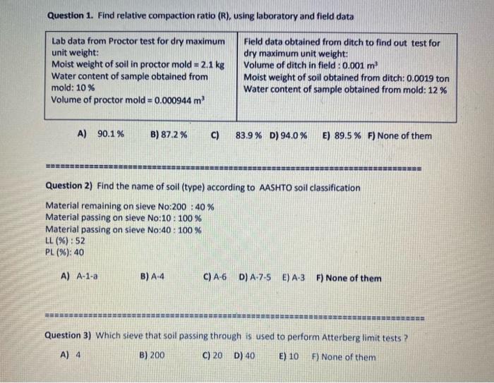 Solved Question 1. Find relative compaction ratio (R), using | Chegg.com