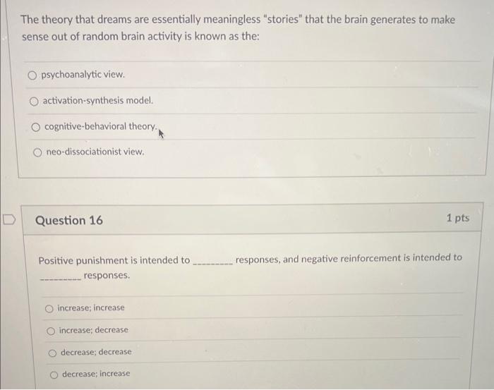 Solved The theory that dreams are essentially meaningless | Chegg.com
