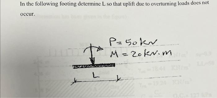 Solved In the following footing determine L so that uplift | Chegg.com