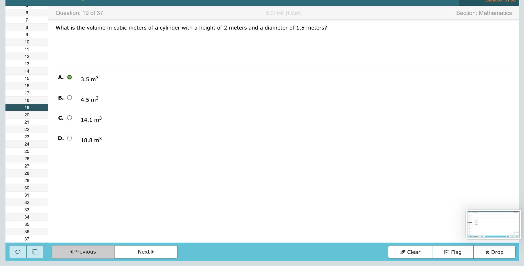 Solved What is the volume in cubic meters of a cylinder with | Chegg.com