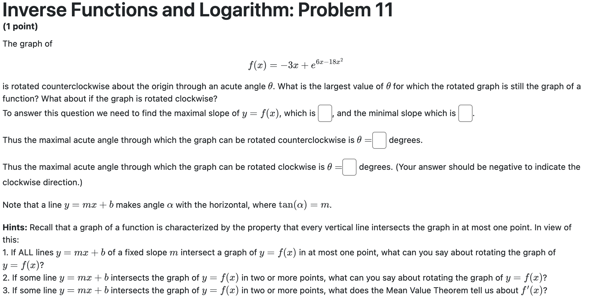 Solved The graph off(x)=-3x+e6x-18x2is rotated | Chegg.com