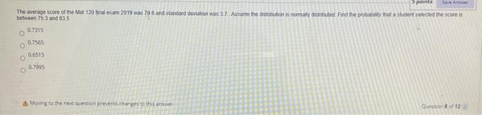Solved 5 points Sere The average score of the Mat 120 final | Chegg.com