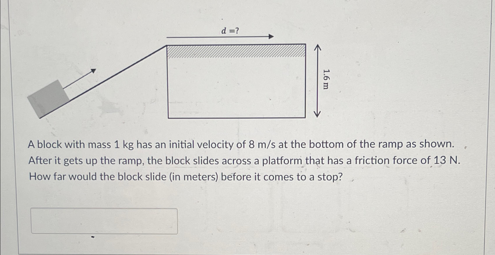 Solved A block with mass 1kg ﻿has an initial velocity of 8ms | Chegg.com