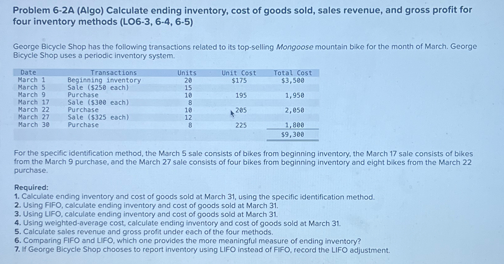 Solved Problem 6-2A (Algo) ﻿Calculate ending inventory, cost | Chegg.com