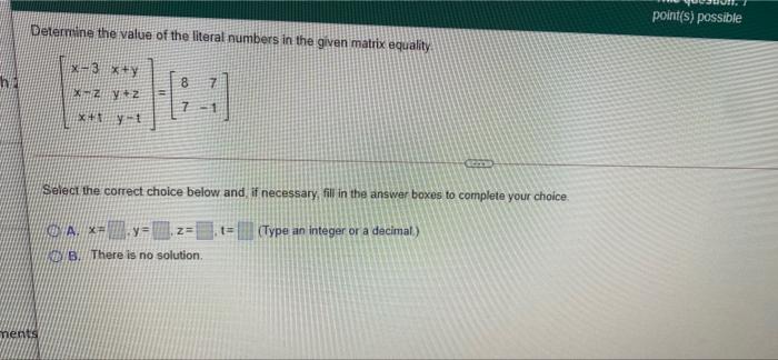 Solved Determine the value of the literal numbers in the | Chegg.com