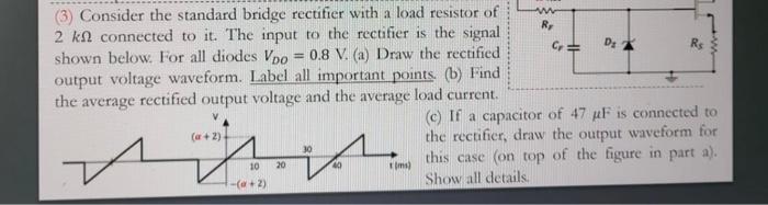 Solved (3) Consider the standard bridge rectifier with a | Chegg.com