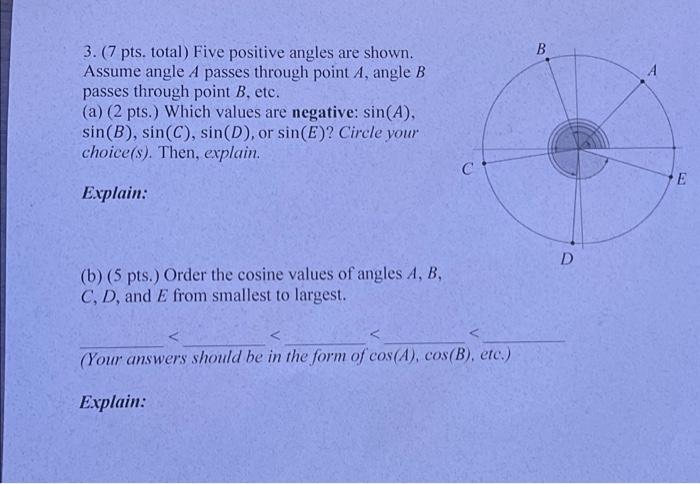 Solved 3. (7 pts. total) Five positive angles are shown. | Chegg.com