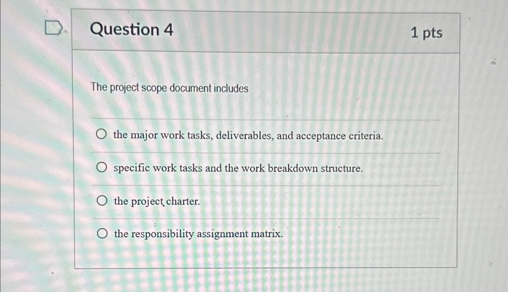 Solved Question 41 ﻿ptsThe project scope document | Chegg.com