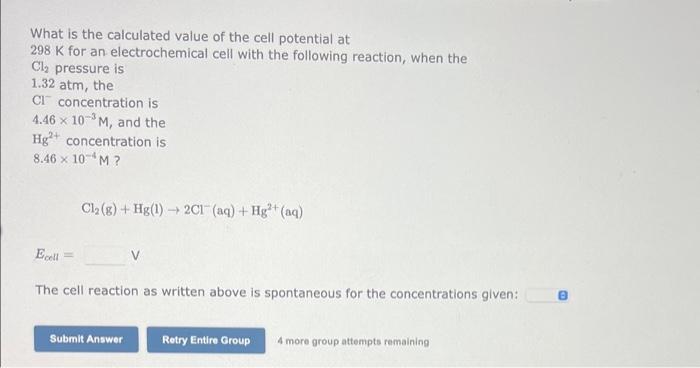 Solved What is the calculated value of the cell potential at | Chegg.com