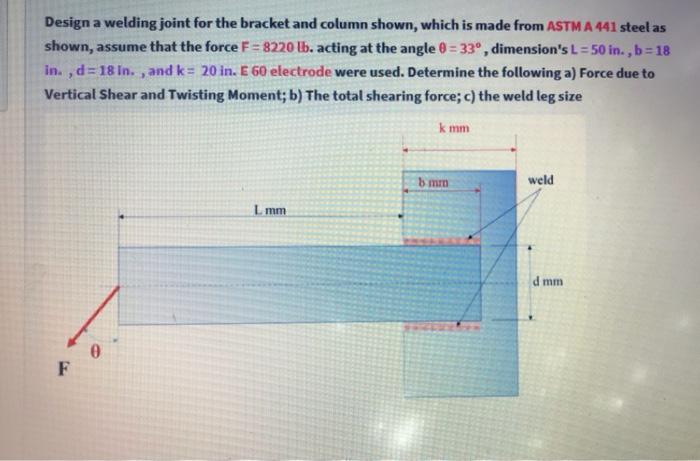 Solved Design a welding joint for the bracket and column | Chegg.com