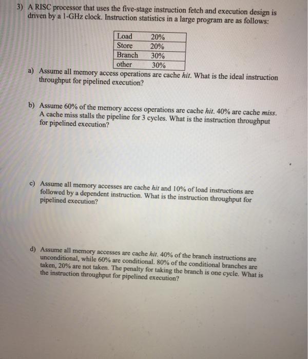 Solved 3) A RISC processor that uses the five-stage | Chegg.com