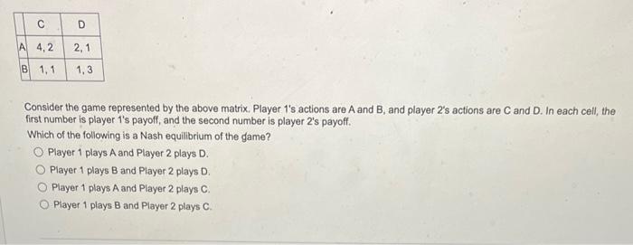 Solved Consider the game represented by the above matrix. | Chegg.com