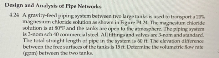 Solved Design and Analysis of Pipe Networks 4.24 A | Chegg.com