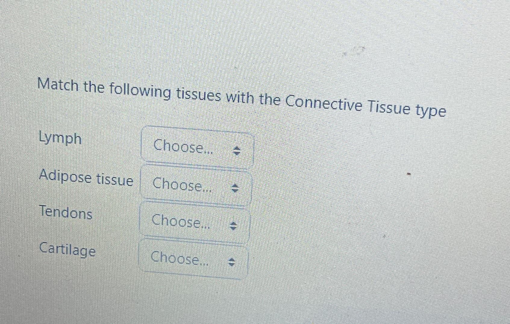 Solved Match the following tissues with the Connective | Chegg.com