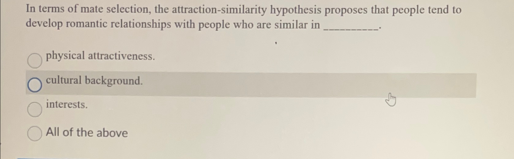 Solved In terms of mate selection, the attraction-similarity | Chegg.com
