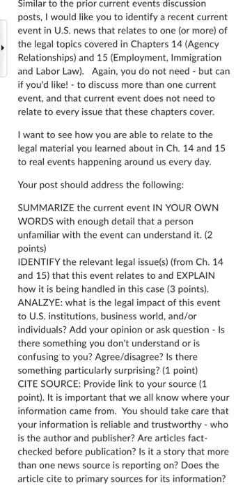 Similar to the prior current events discussion posts, | Chegg.com