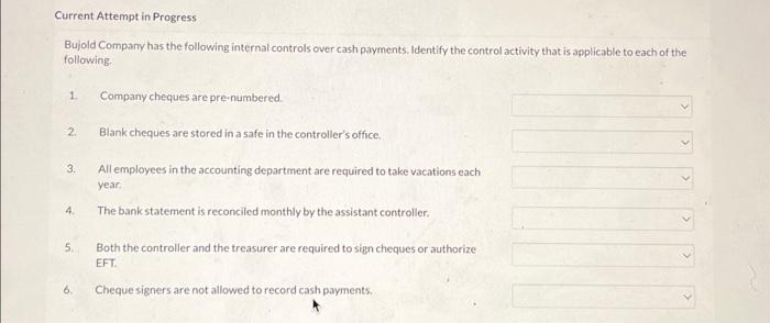 Solved Bujold Company has the following internal controls | Chegg.com
