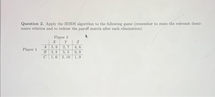 Solved Question 2. Apply the IESDS algorithm to the | Chegg.com