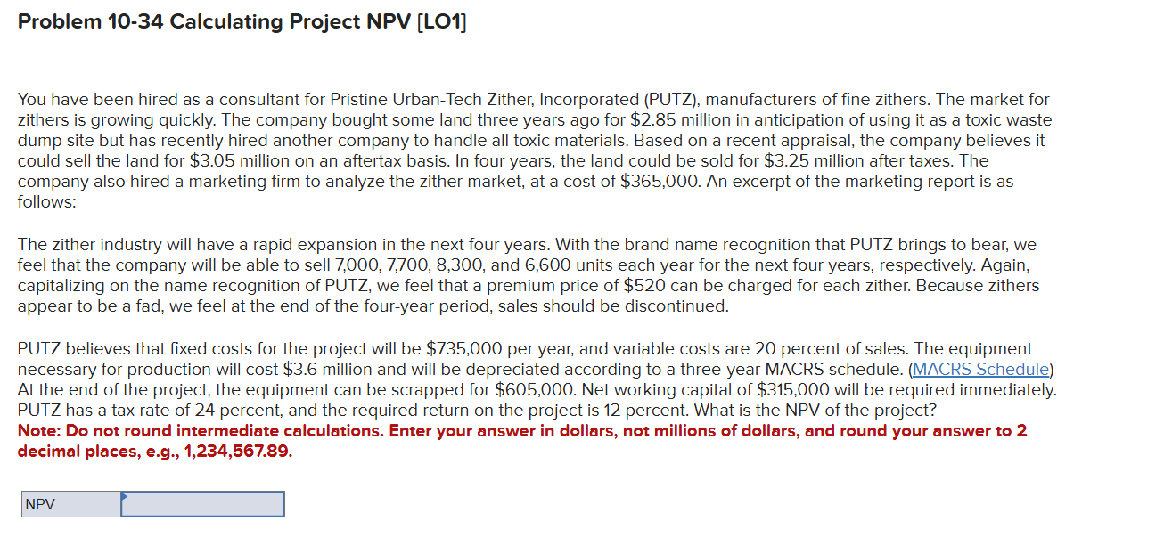Solved Problem 10-34 ﻿Calculating Project NPV [LO1] ﻿You | Chegg.com
