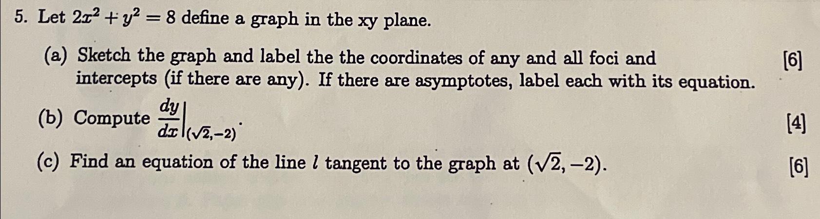 Solved Let 2x2+y2=8 ﻿define a graph in the xy ﻿plane.(a) | Chegg.com