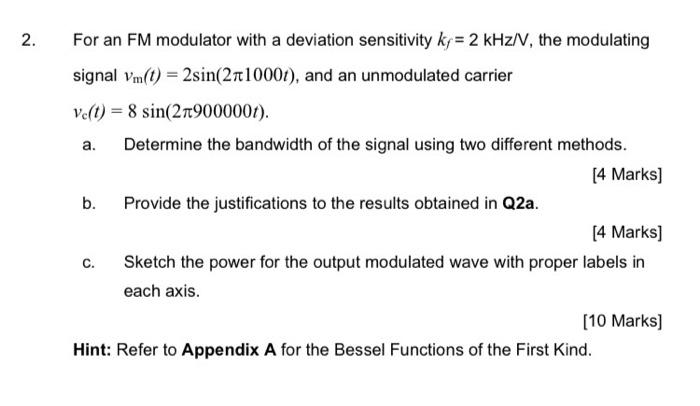 Solved For an FM modulator with a deviation sensitivity | Chegg.com