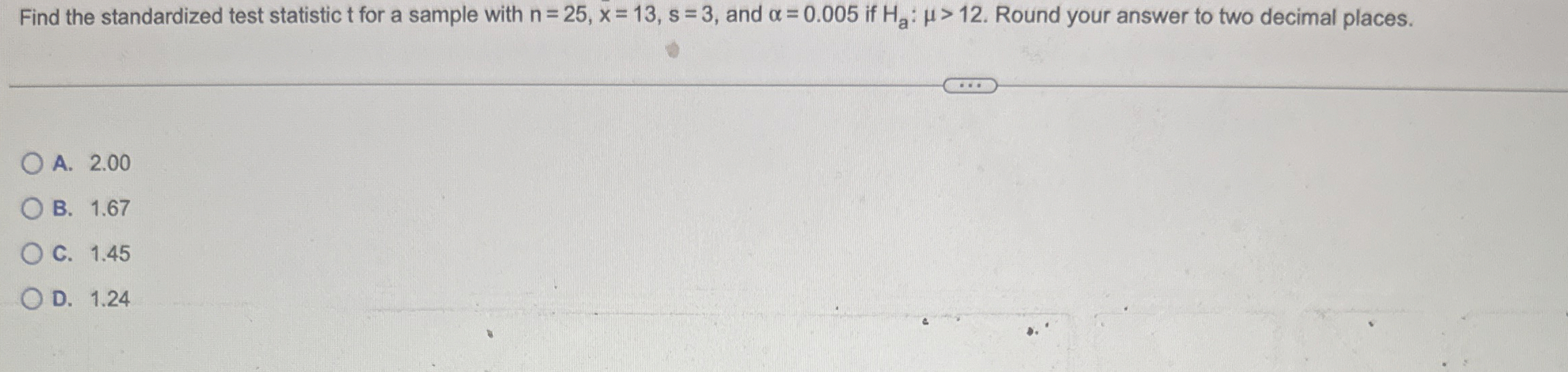 Solved Find the standardized test statistic t ﻿for a sample | Chegg.com