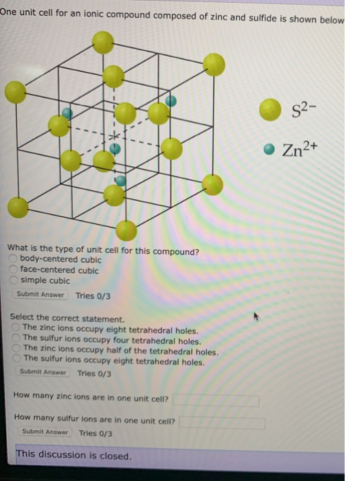 Solved One unit cell for an ionic compound composed of zinc | Chegg.com