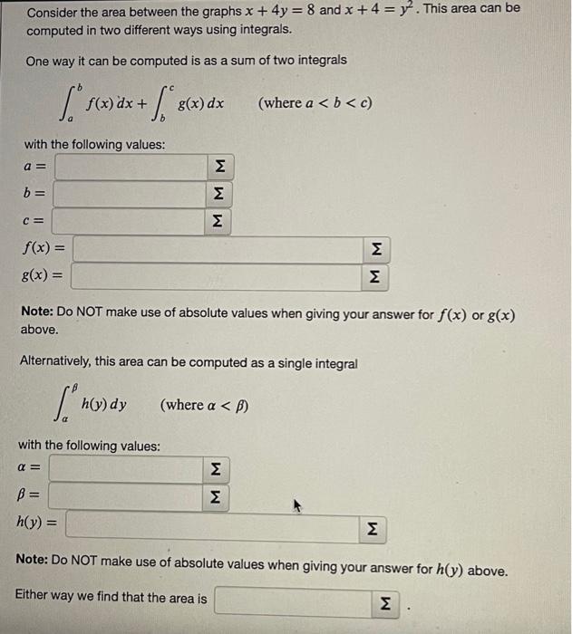 Solved Consider the area between the graphs x+4y=8 and | Chegg.com