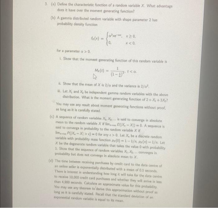 3. (a) Define the characteristic function of a random | Chegg.com