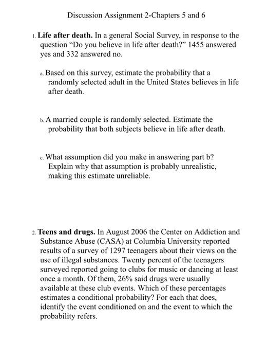 Solved Discussion Assignment 2-Chapters 5 and 6 1. Life | Chegg.com