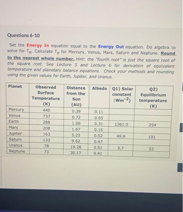 Solved Questions 6-10 Set the Energy In equation equal to | Chegg.com