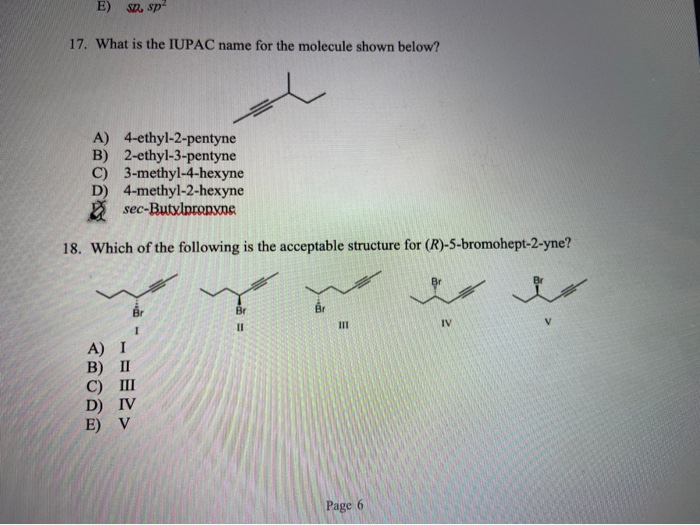 Solved E) SR, sp 17. What is the IUPAC name for the molecule | Chegg.com
