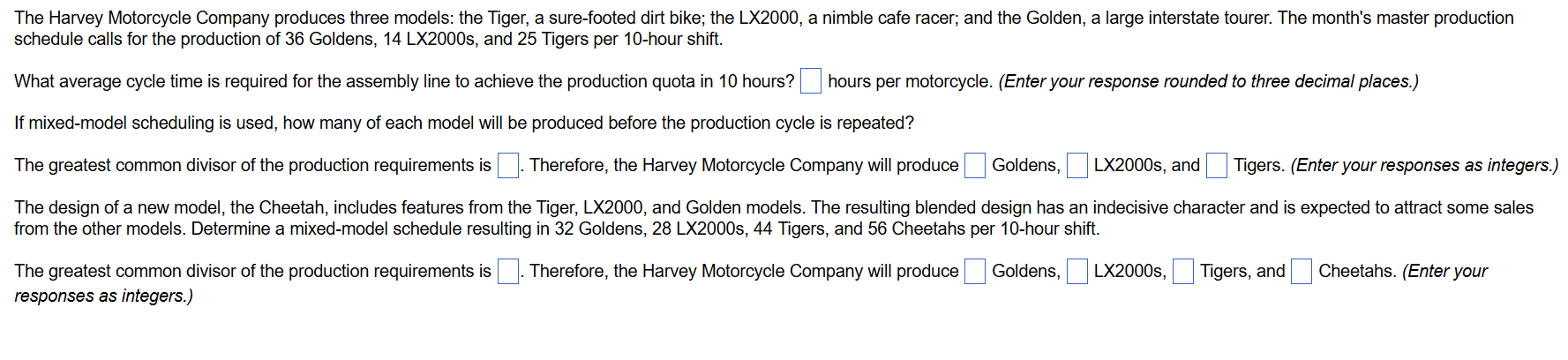 Solved The Harvey Motorcycle Company produces three models: | Chegg.com