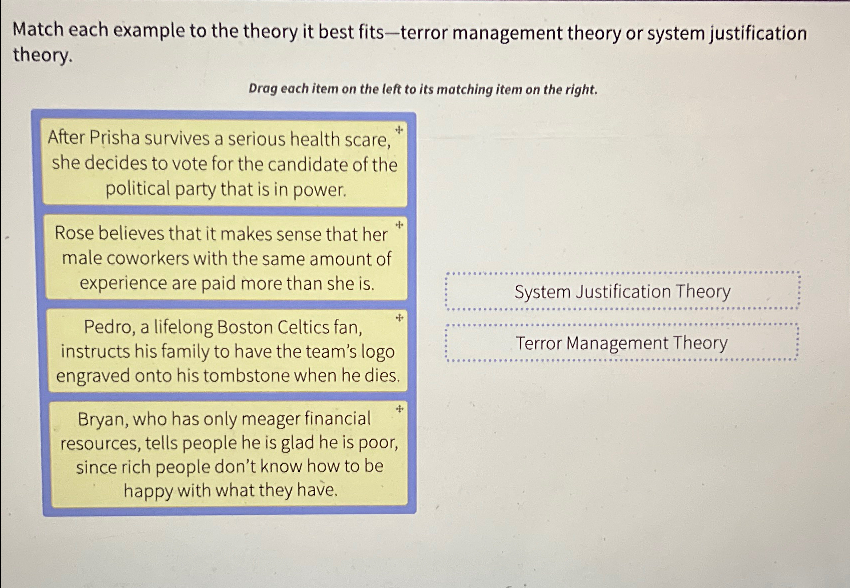 Solved Match each example to the theory it best fits-terror | Chegg.com