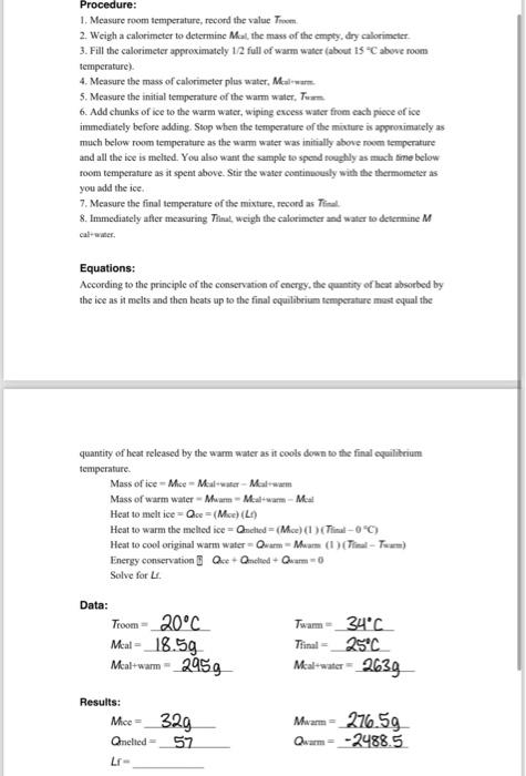 Solved Procedure: 1. Measure room temperature, recond the | Chegg.com