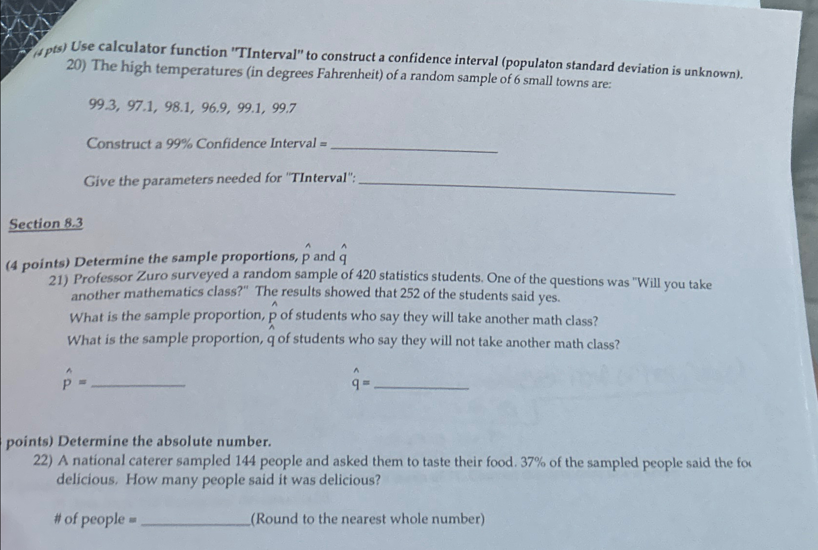 Solved (sts) ﻿Use calculator function "TInterval" to | Chegg.com
